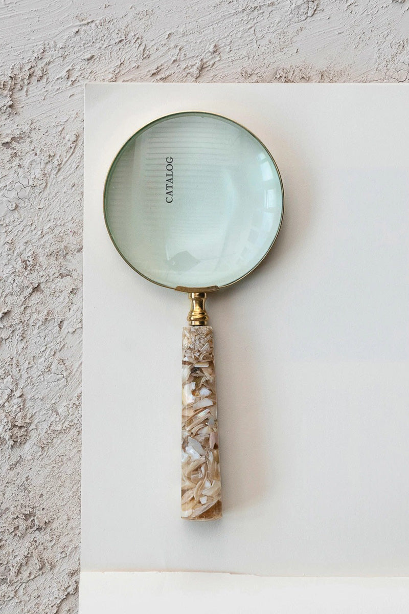 Creative Co-Op Mother of Pearl & Resin Magnifying Glass Gold – Chalet