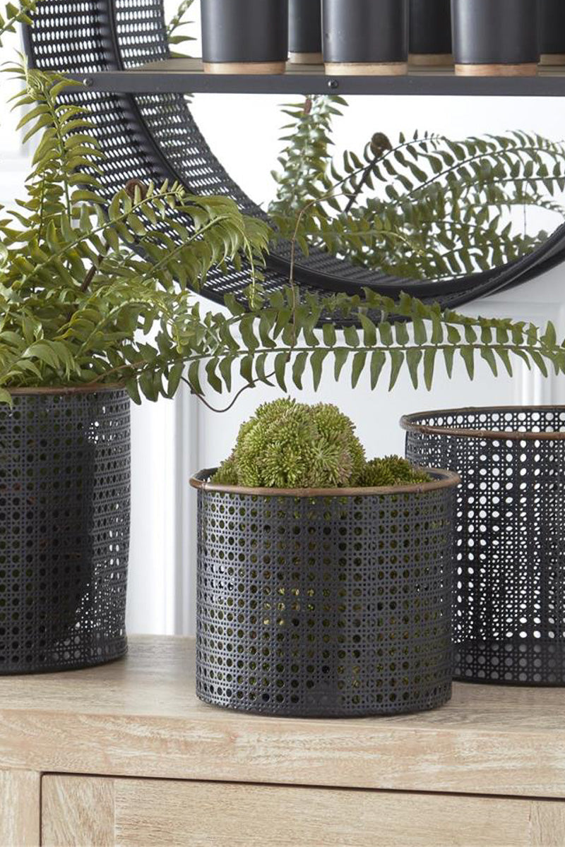 Punched Metal Nesting Basket with Wood Base 6" Champagne – Chalet